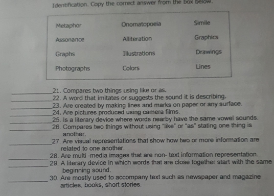 Solved: Identification. Copy the correct answer from the box below ...