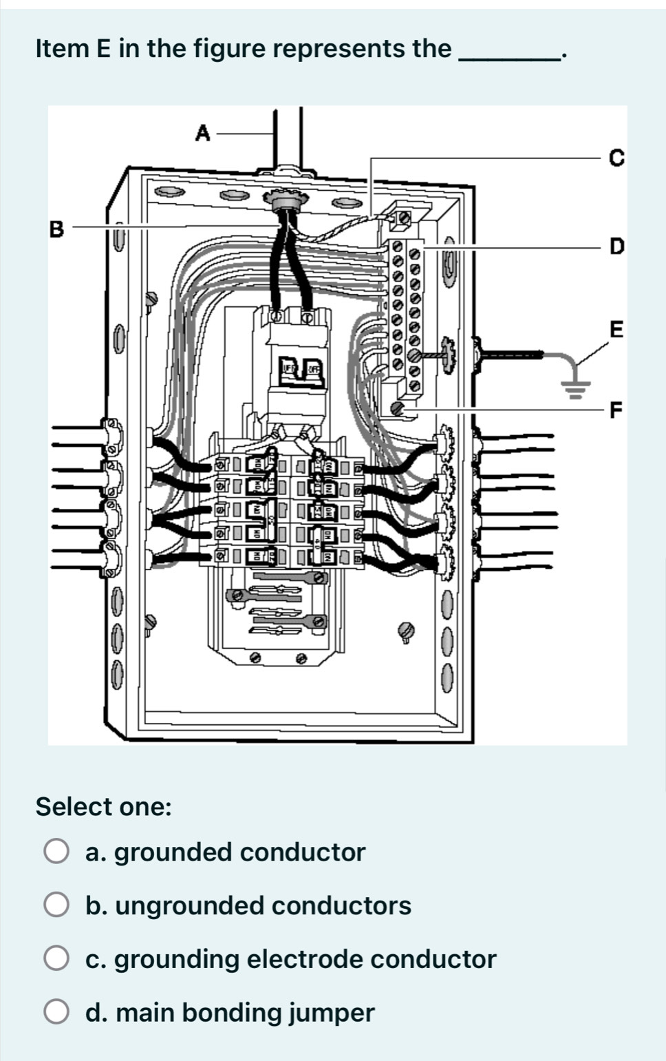 Solved: Item E in the figure represents the_ : Select one: a. grounded ...