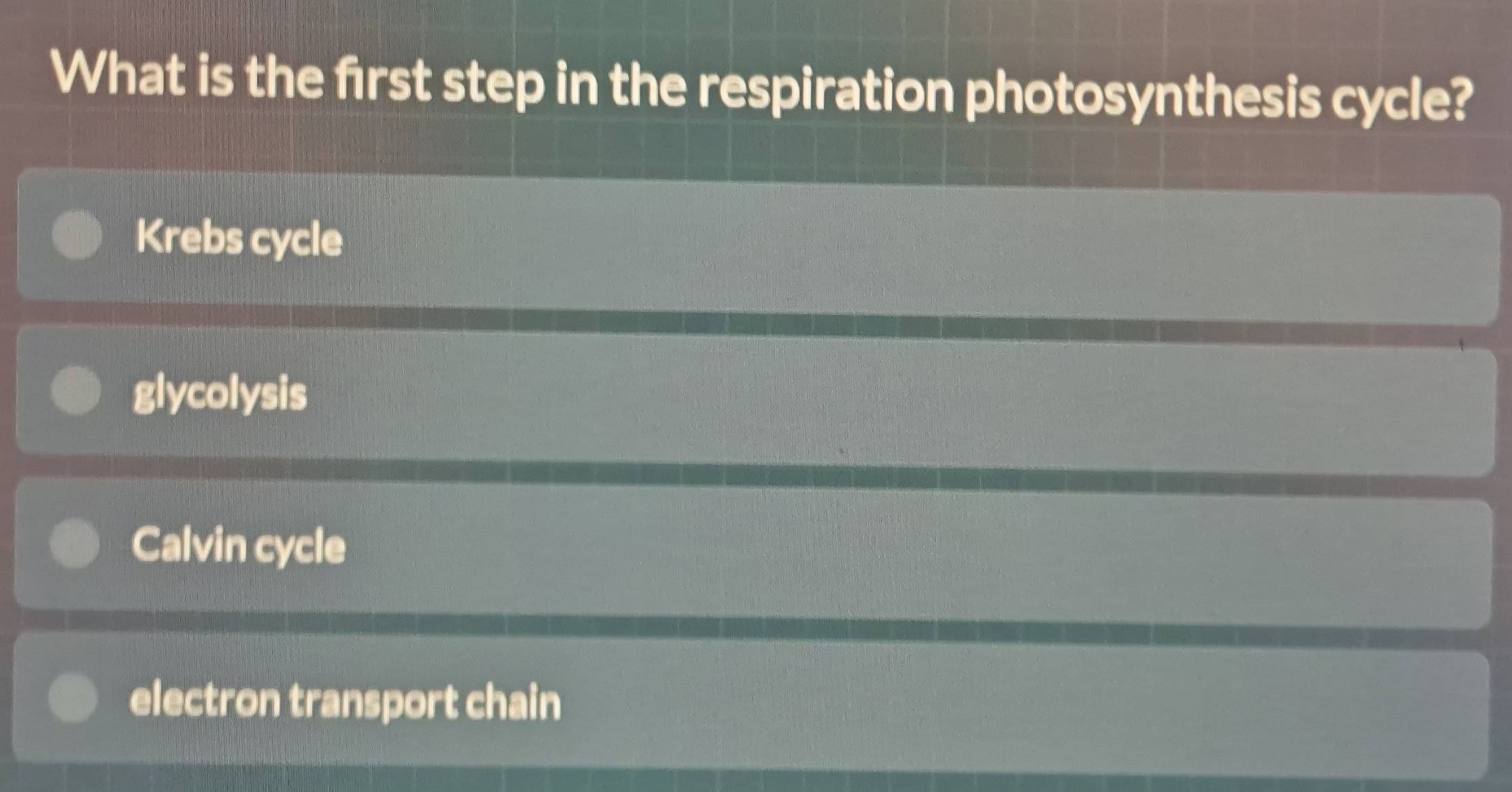 Gelöst:What is the frst step in the respiration photosynthesis cycle ...