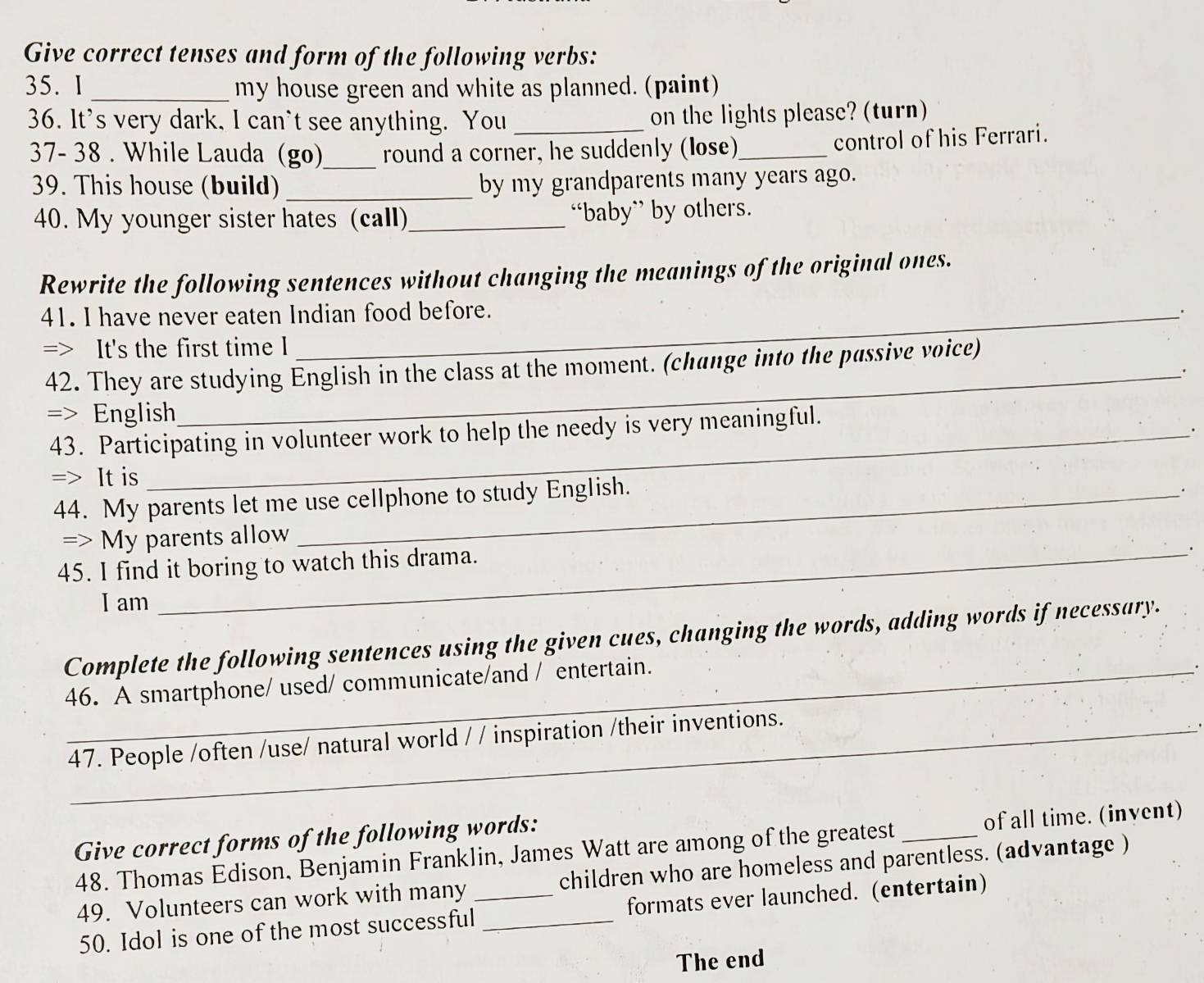 Giải quyết:Give correct tenses and form of the following verbs: 35. 1 ...