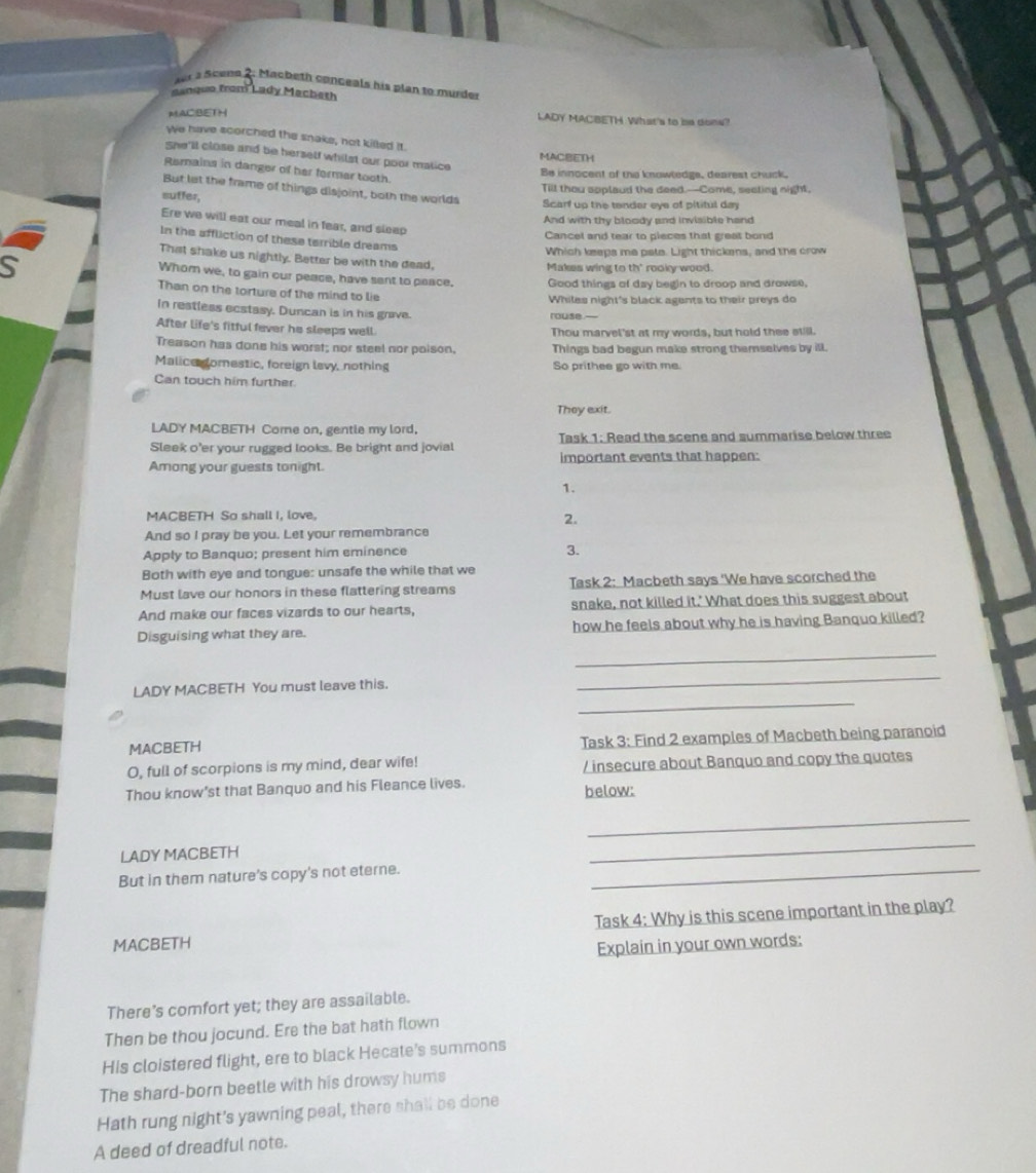 Solved: wr a Scens 2. Macbeth conceals his plan to murder sanquo from ...