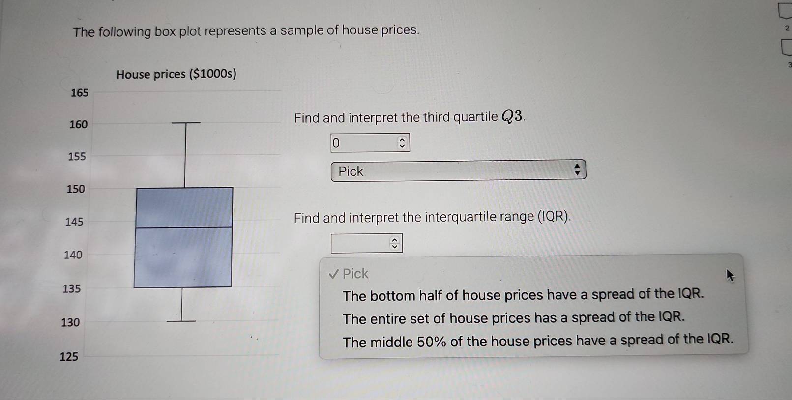 Solved: The following box plot represents a sample of house prices ...