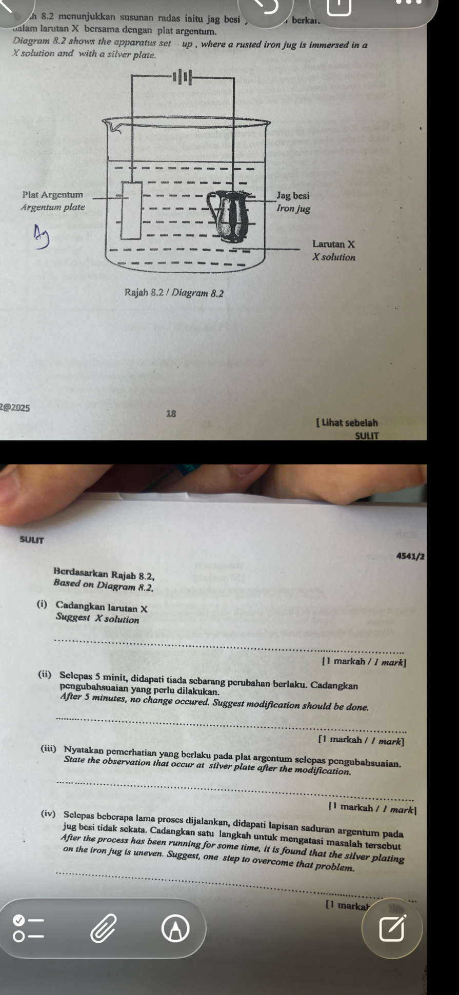 Selesai:8.2 menunjukkan susunan radas iaitu jag besi berka dalam ...