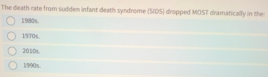 Solved: The death rate from sudden infant death syndrome (SIDS) dropped ...