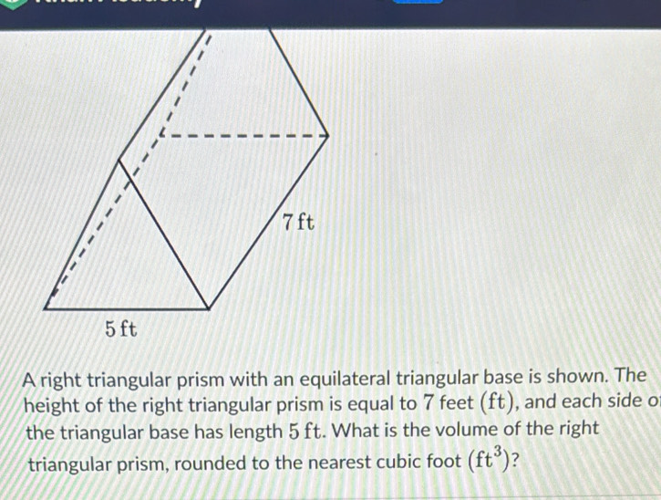 Solved: A right triangular prism with an equilateral triangular base is shown. The height of the ...