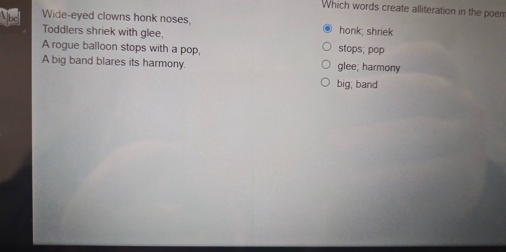 Solved: Which words create alliteration in the poem Abe Wide-eyed ...