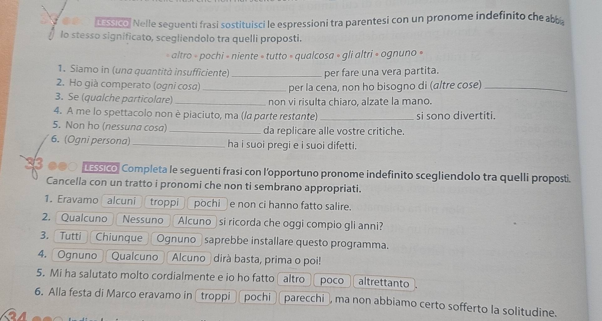 Solved: TEssico. Nelle seguenti frasi sostituisci le espressioni tra ...