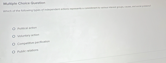 Solved: Question Which of the following types of independent actions ...