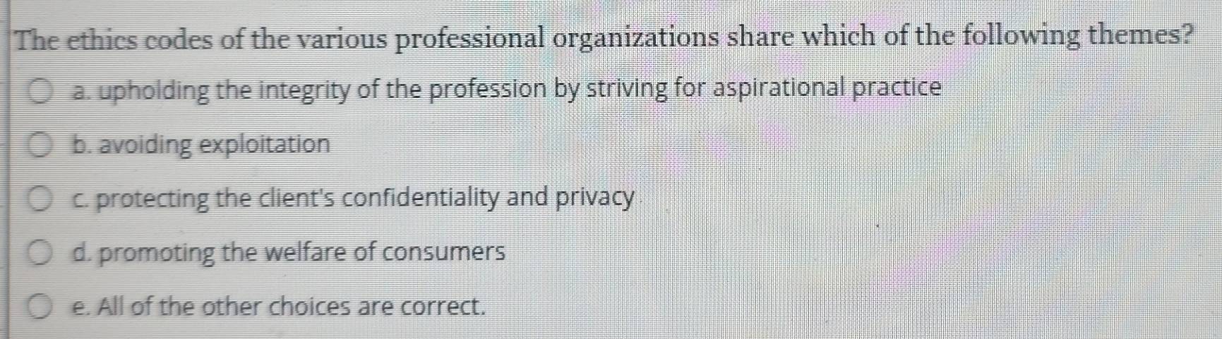 Solved: The ethics codes of the various professional organizations ...