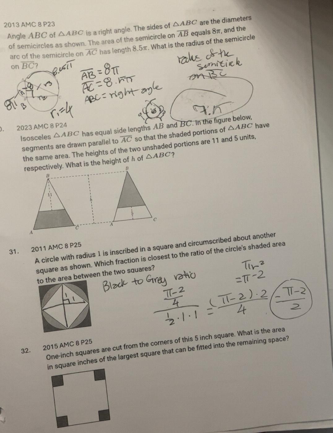 Solved: 2013 AMC 8 P23 ABC are the diameters Angle ABC of ABC is a ...