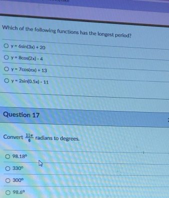 Solved: Which of the following functions has the longest period? y=6sin ...