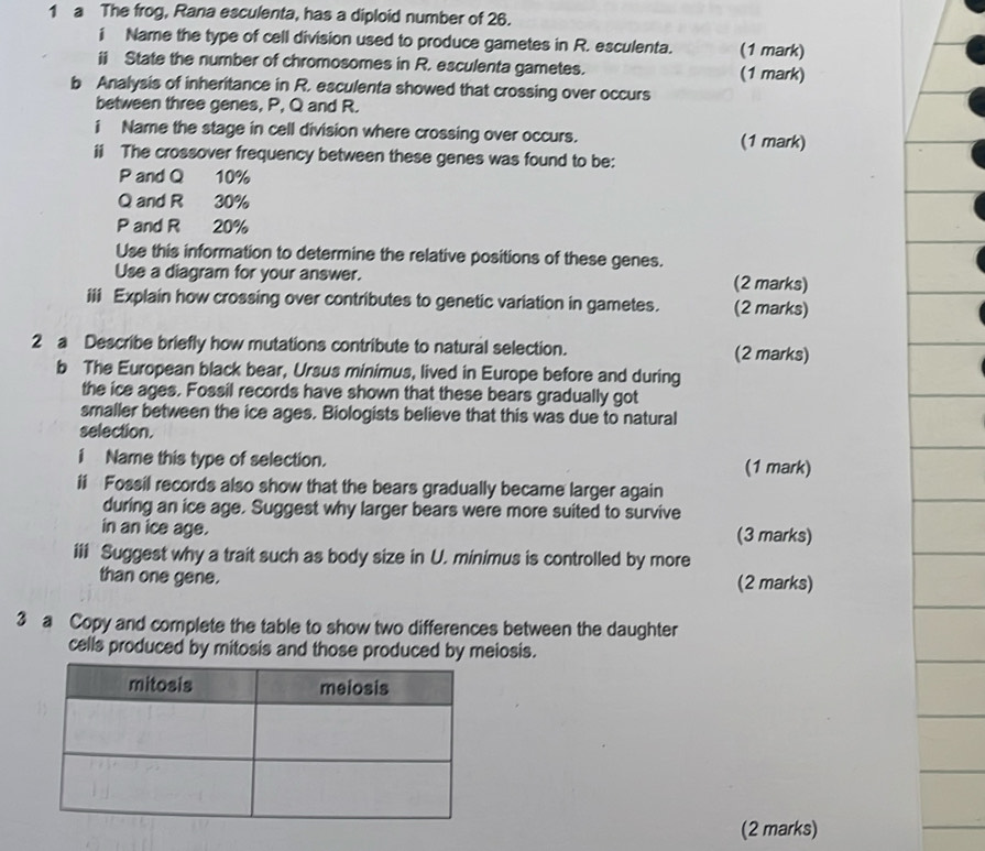 Solved: a The frog, Rana esculenta, has a diploid number of 26. i Name ...