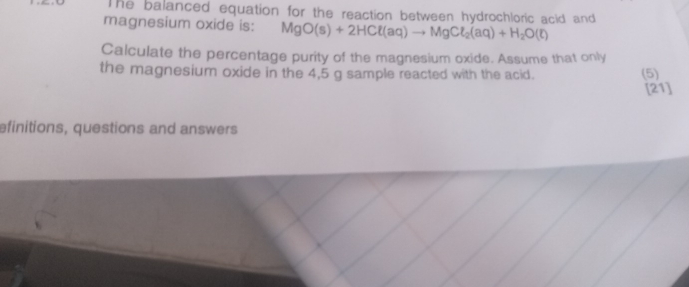 Solved: The balanced equation for the reaction between hydrochloric ...