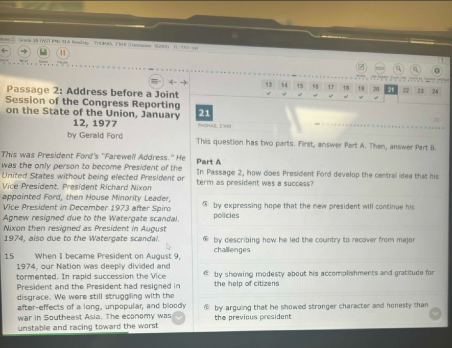 Solved: tome. C Grade 10 FAST PM2 ELA Roading THOMAS, Z'KHI (Username ...