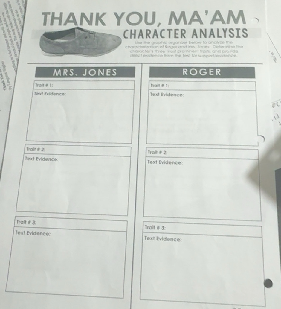 Solved: THANK YOU, MA'AM CHARACTER ANALYSIS Use the graphic organizer ...
