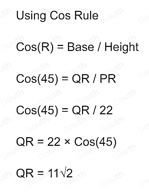 Solved: PQR , what is the length of segment QR? 22sqrt(3) 11 11sqrt 2 ...