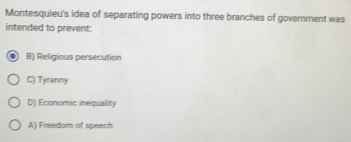 Résolu :Montesquieu's idea of separating powers into three branches of ...
