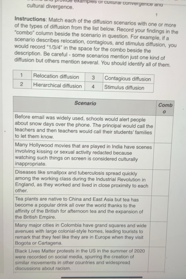 Solved: a provide exampies or cultural convergence and cultural ...