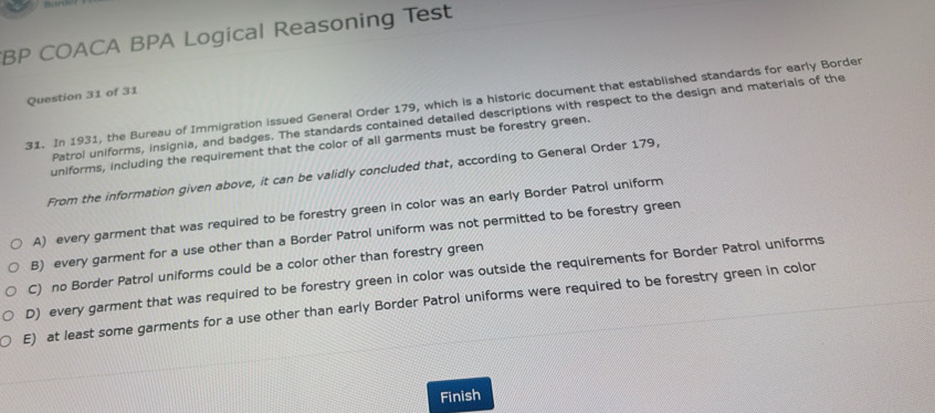 Solved: BP COACA BPA Logical Reasoning Test Question 31 of 31 31. In ...