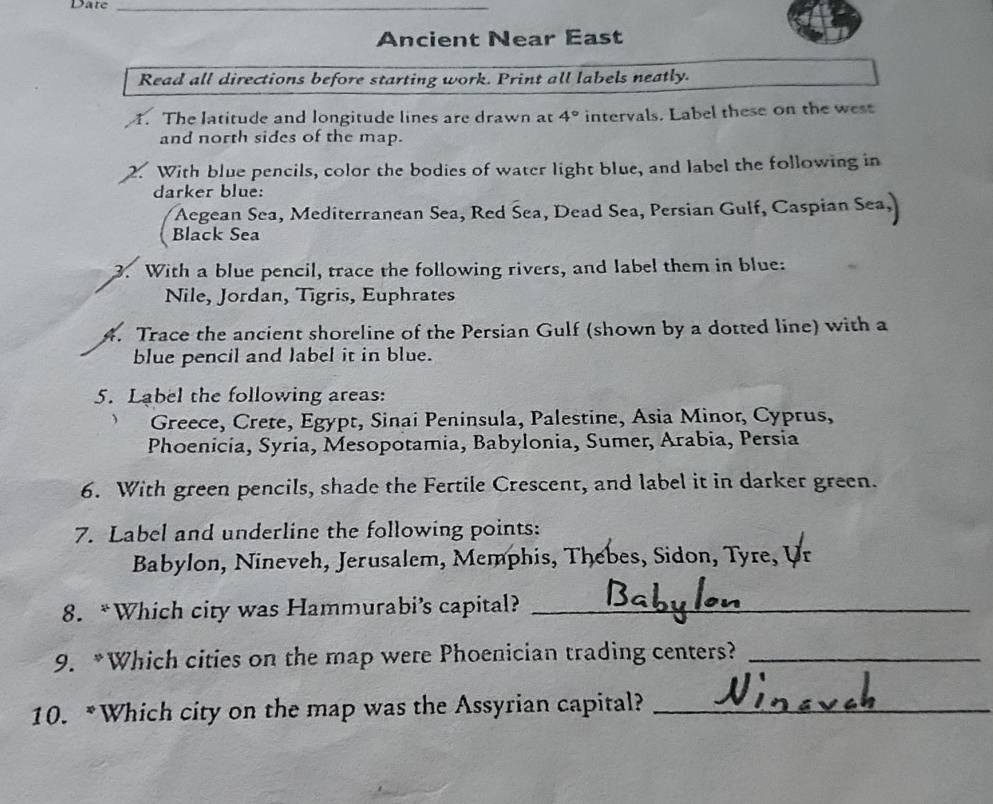Solved: Date_ Ancient Near East Read all directions before starting ...