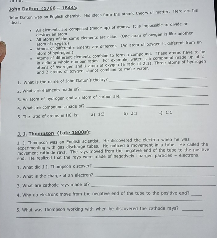 Solved: Name_ John Dalton (1766 - 1844): John Dalton was an English ...