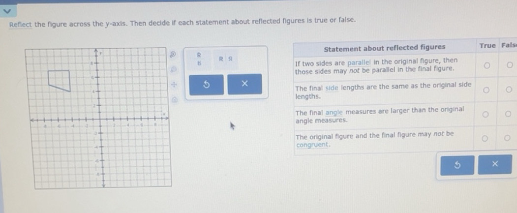 Solved: Reflect the figure across the y-axis. Then decide if each ...