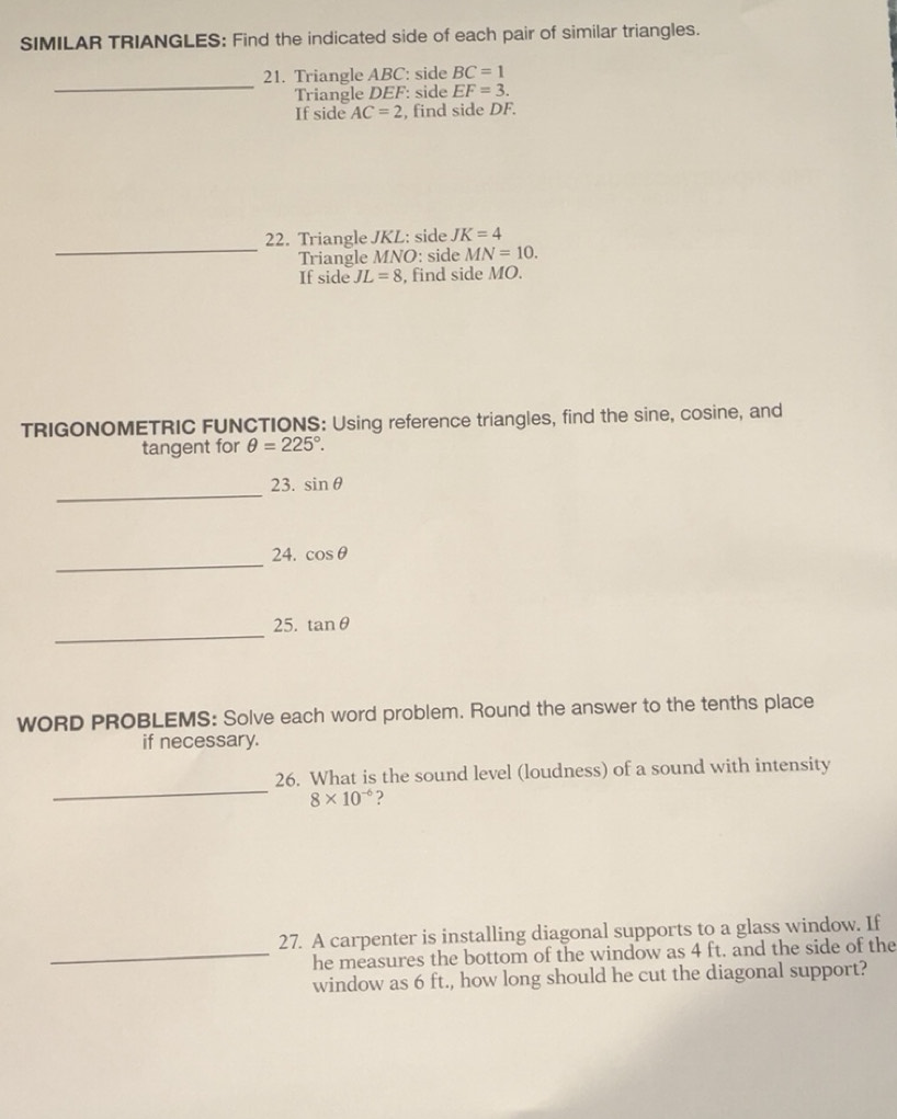 Solved: SIMILAR TRIANGLES: Find the indicated side of each pair of ...