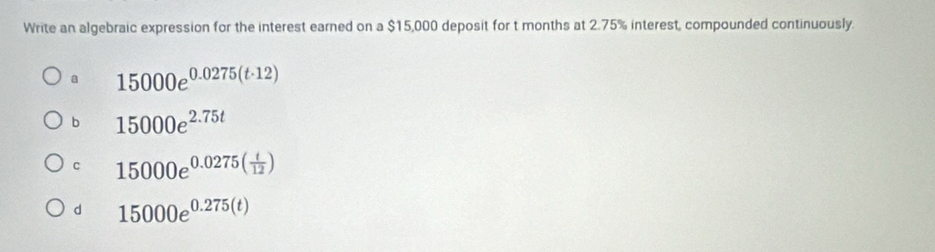 Solved: Write an algebraic expression for the interest earned on a ...