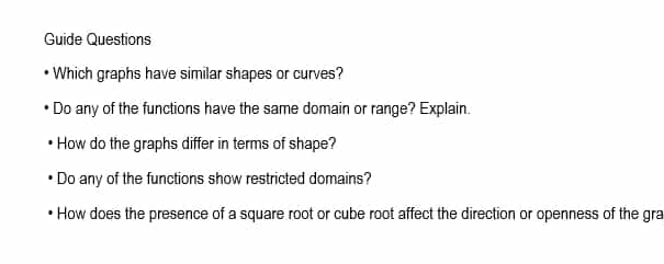 Solved: Guide Questions Which graphs have similar shapes or curves? Do ...