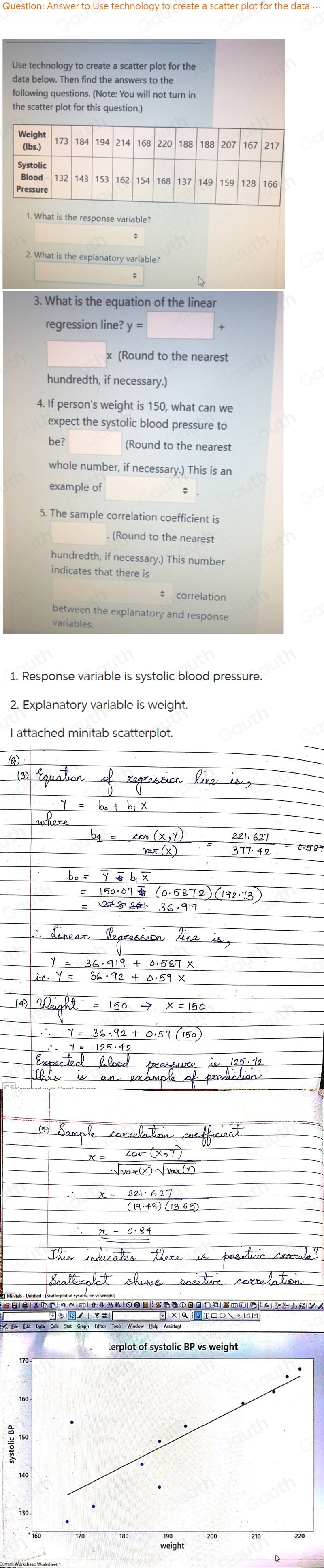 Solved: Instructions: Use technology to create a scatter plot for the data below. Then find the ...