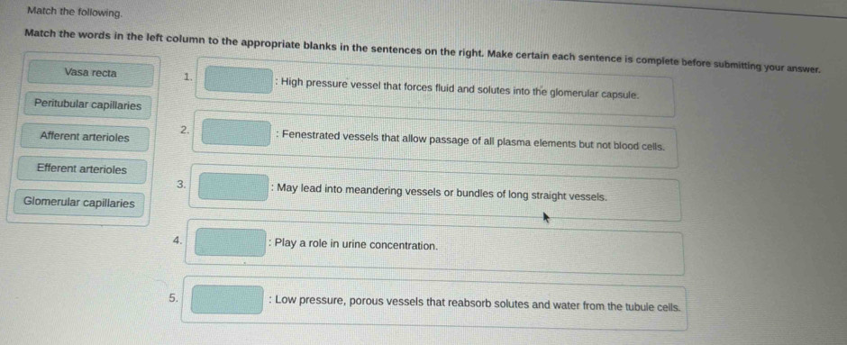 Solved: Match the following. Match the words in the left column to the ...