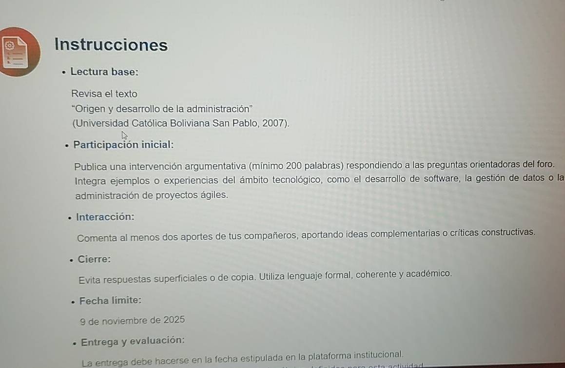 Resuelto:Instrucciones Lectura base: Revisa el texto “Origen y ...