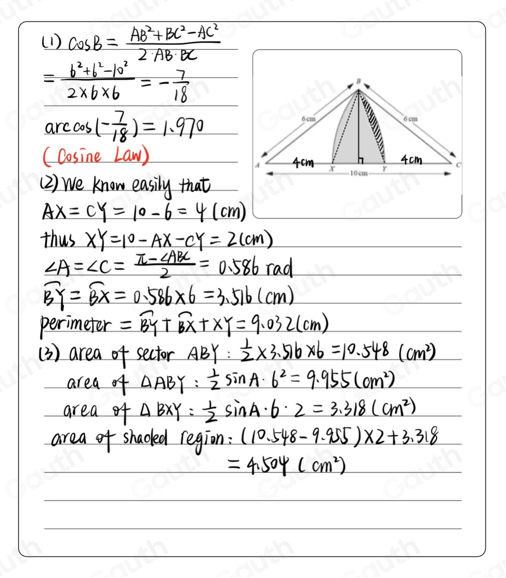 Solved: The diagram shows an isosceles triangle ABC such that AC=10cm and AB=BC=6cm. BX is an ...