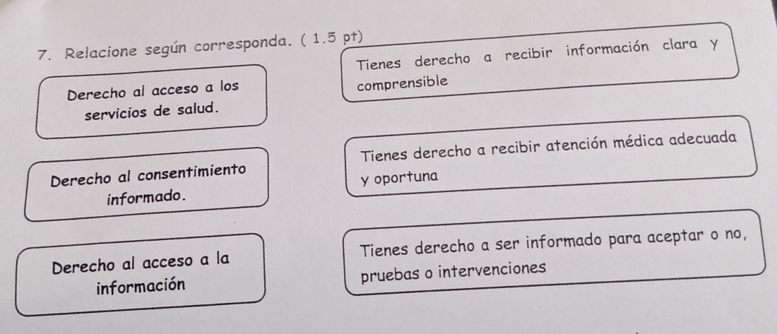 Resuelto:Relacione según corresponda. ( 1.5 pt) Tienes derecho a ...