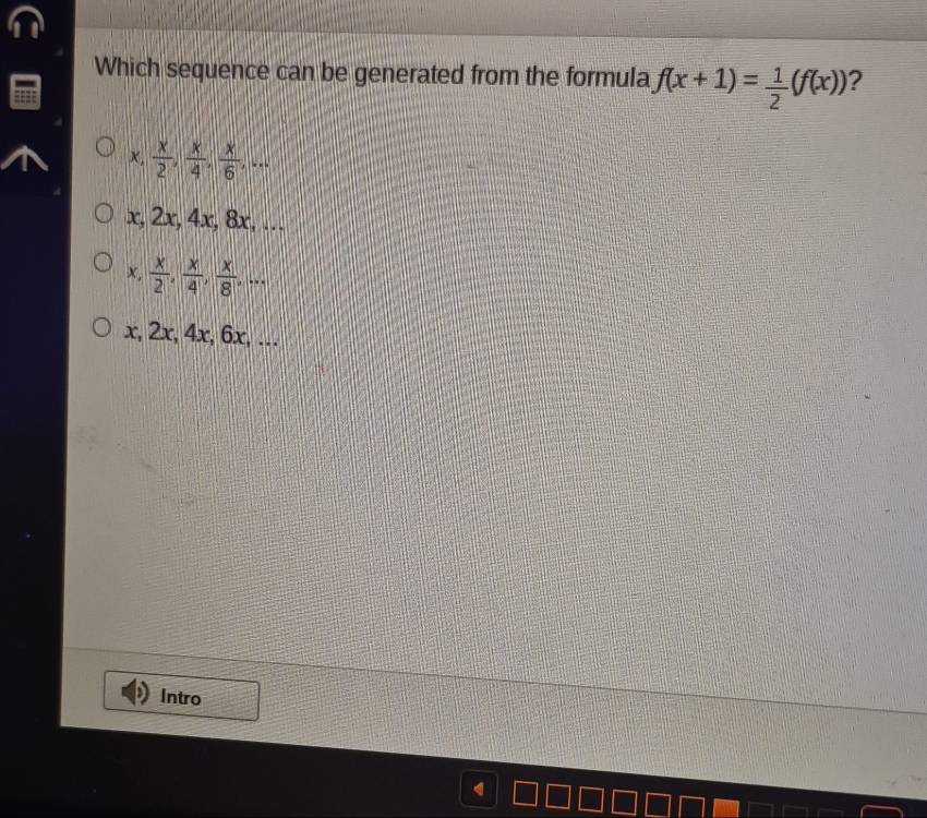 Solved: Which sequence can be generated from the formula f(x+1)= 1/2 (f ...
