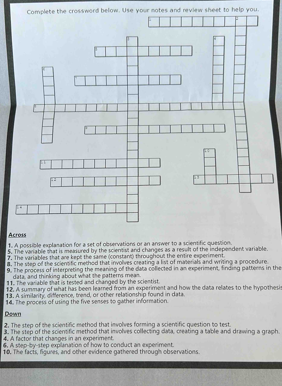 Solved: Complete the crossword below. Use your notes and review sheet ...