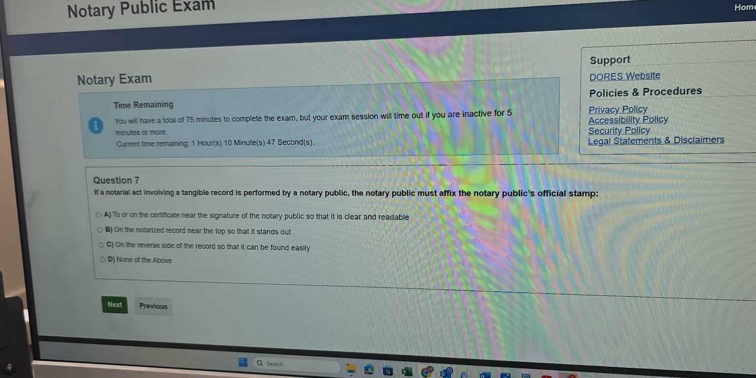 Solved: Notary Public Exam Hom Support Notary Exam DORES Website Time ...