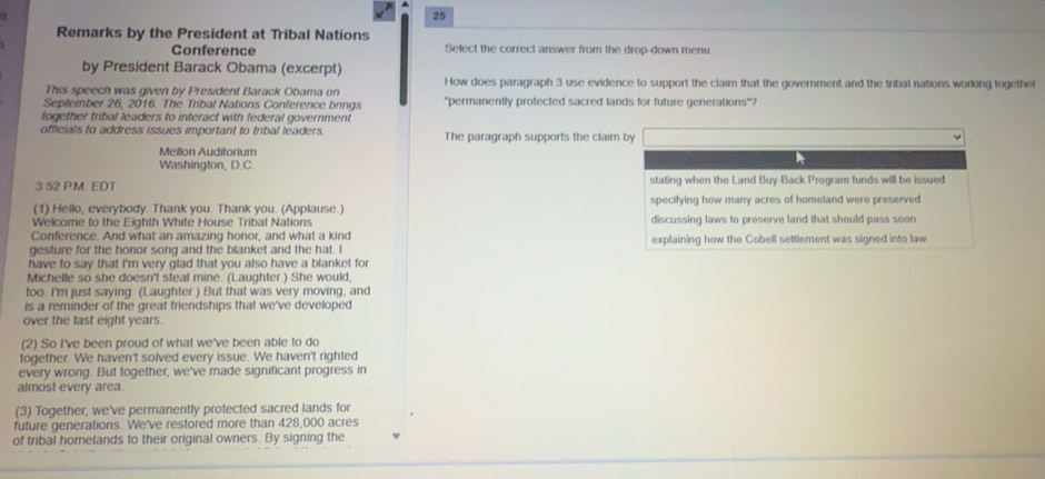 Solved: Remarks by the President at Tribal Nations Conference Select ...