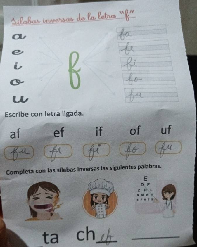 Resuelto:Sílabas inversas de la la a K Escribe con letra ligada. af ef ...