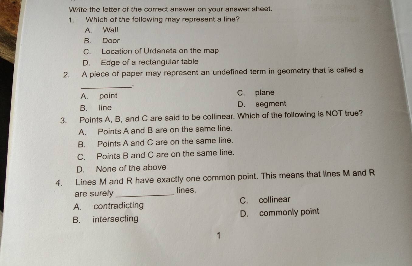 Solved: Write the letter of the correct answer on your answer sheet. 1 ...