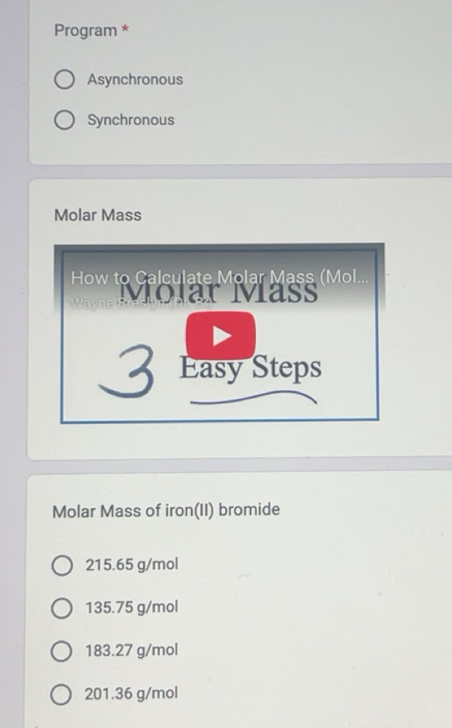 Solved: Program * Asynchronous Synchronous Molar Mass How to Calculate ...