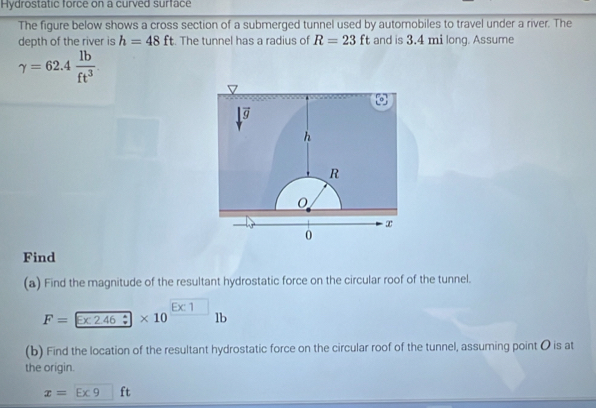 Solved: Hydrostatic force on a curved surface The figure below shows a ...