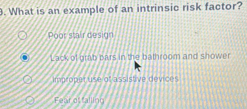 Solved: What is an example of an intrinsic risk factor? Poor stair ...
