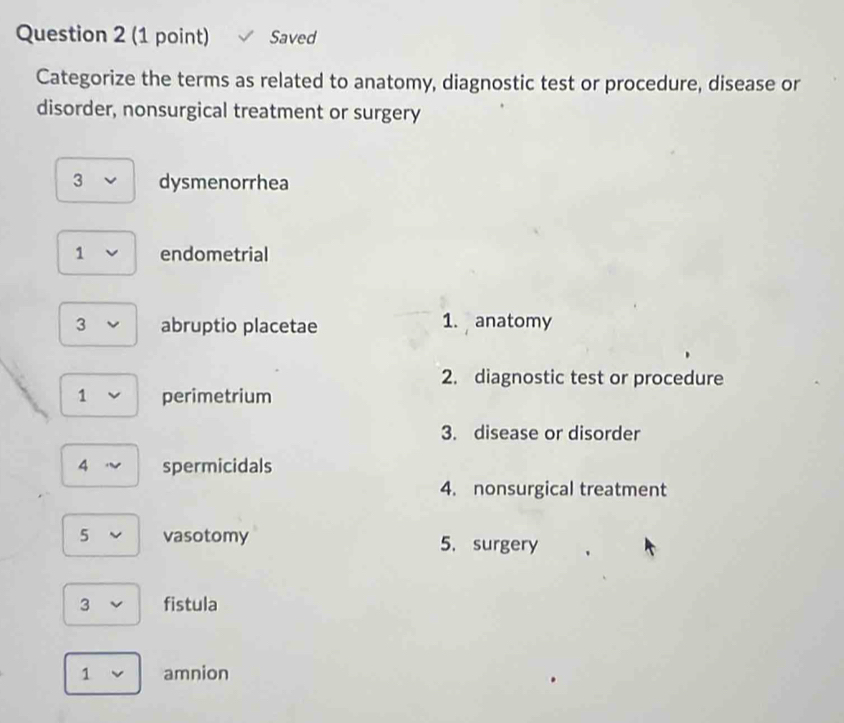 Solved: Saved Categorize the terms as related to anatomy, diagnostic ...