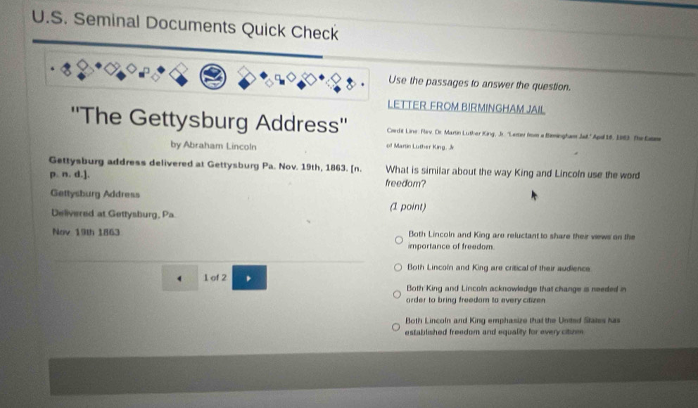 Solved: Seminal Documents Quick Check Use the passages to answer the ...
