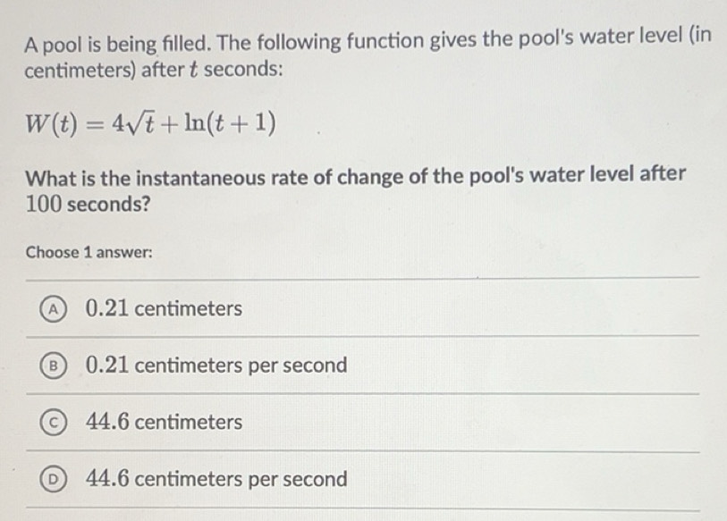 Solved: A pool is being filled. The following function gives the pool's ...