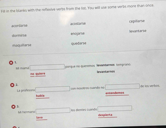 Solved: Fill in the blanks with the reflexive verbs from the list. You ...