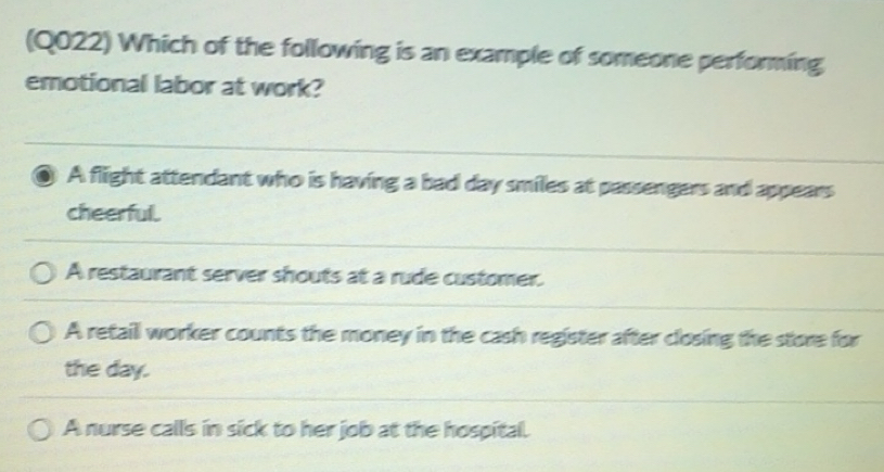 Solved: (Q022) Which of the following is an example of someone ...