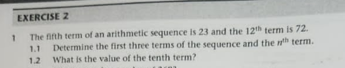 Solved: The fifth term of an arithmetic sequence is 23 and the 12^(th ...