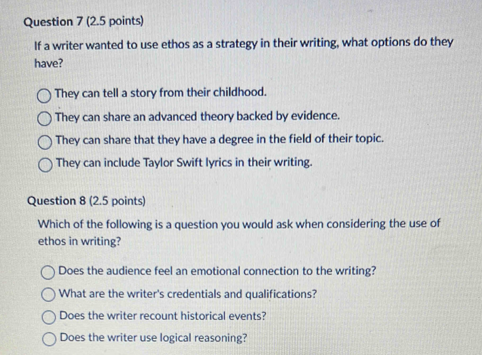 Solved: If a writer wanted to use ethos as a strategy in their writing ...